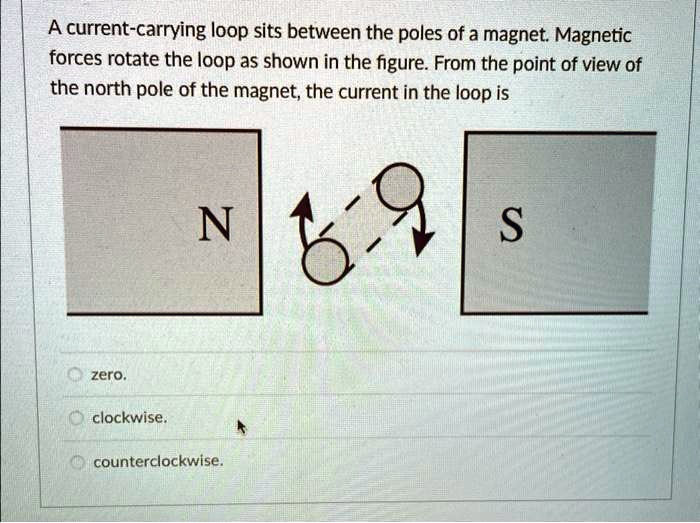 SOLVED: A current-carrying loop sits between the poles of a magnet. Magnetic forces rotate the ...