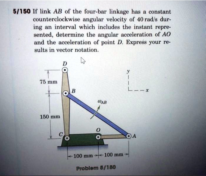 SOLVED: 5/150 If link AB of the four-bar linkage has constant counterclockwise angular velocity ...