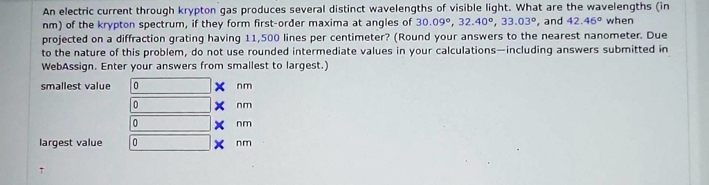 SOLVED: An electric current through krypton gas produces several ...