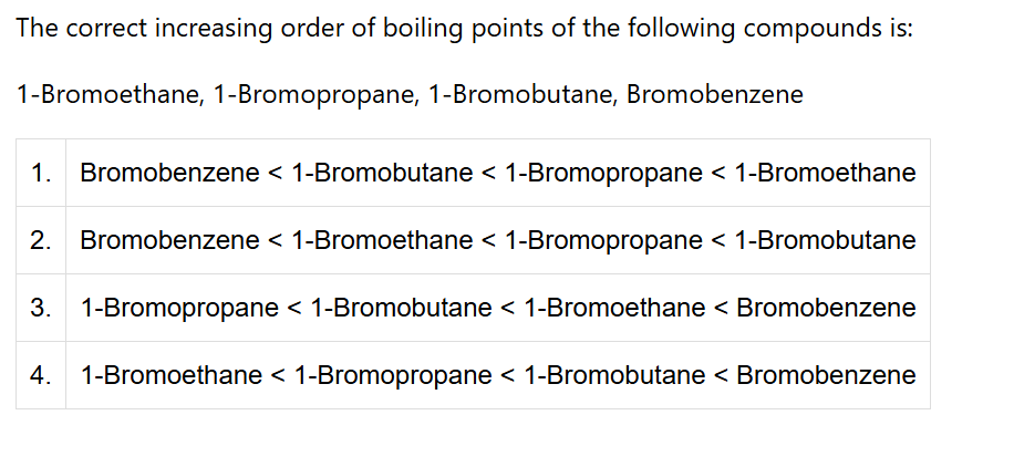 the correct increasing order of boiling points of the following ...