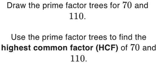 Draw The Prime Factor Trees For 70 And 110 Use The Prime Factor Trees To Find The Highest Common