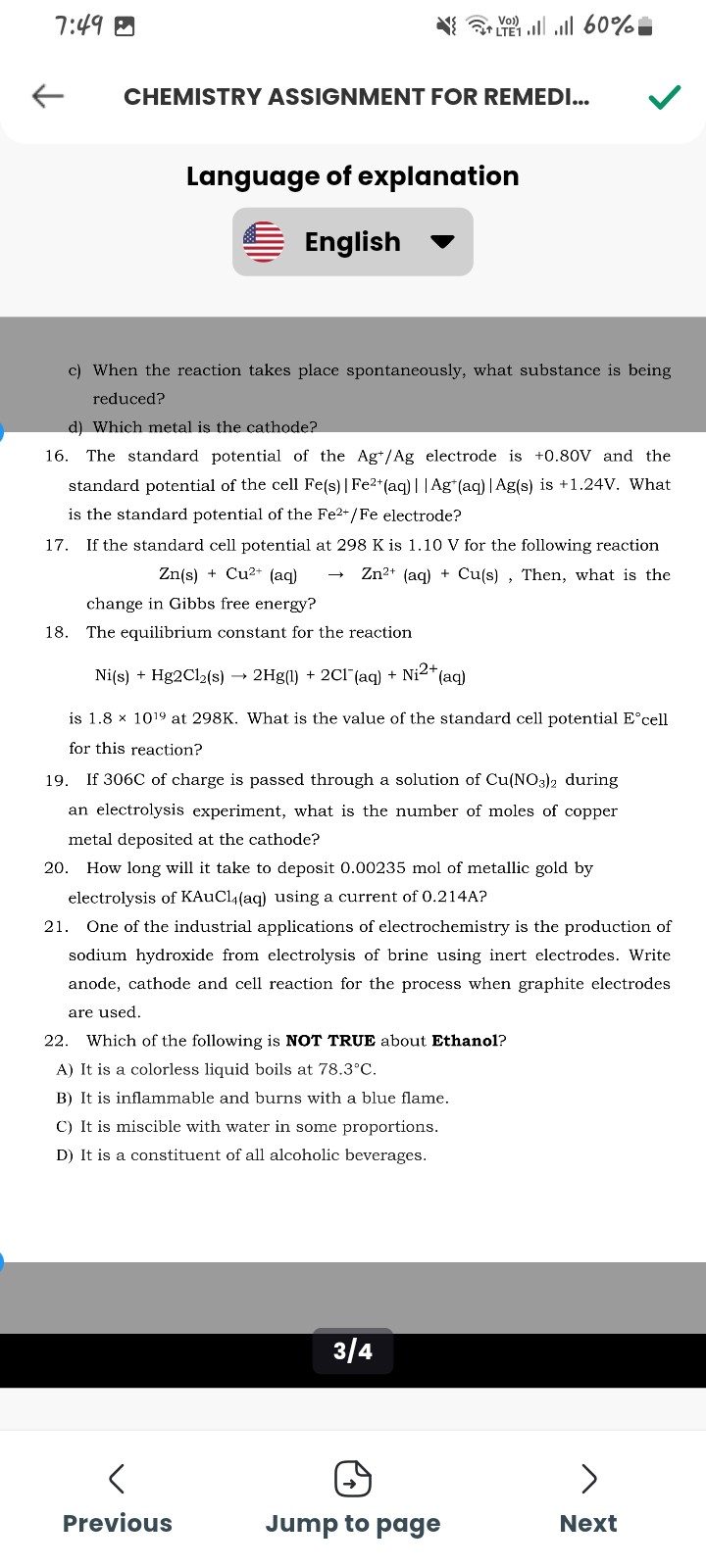 7: 490 ?? CHEMISTRY ASSIGNMENT FOR REMEDI... Language of explanation ...