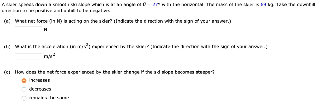 A skier speeds down smooth ski slope which is at an angle of 0 270 with ...