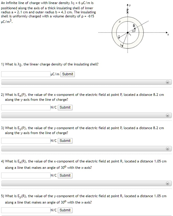 SOLVED: An infinite line of charge with linear density 11 pC/m is ...