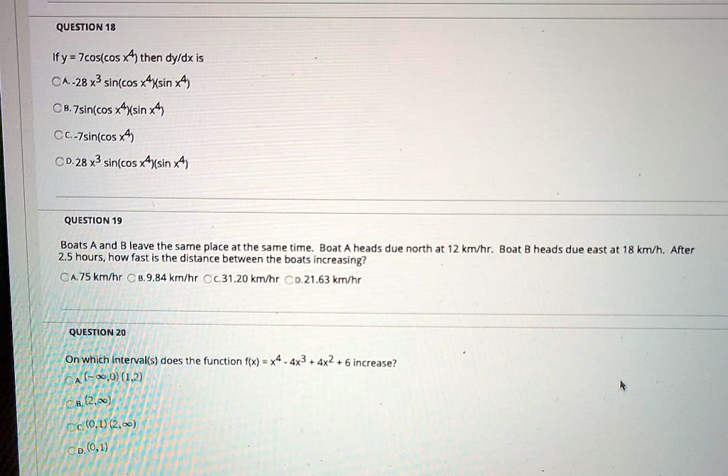 QUESTION 18Ify = 7cos(cos then dyldx is CA -28 x3 sin… - SolvedLib