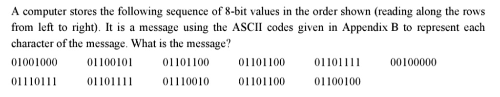 SOLVED: A computer stores the following sequence of 8-bit values in the order shown (reading ...