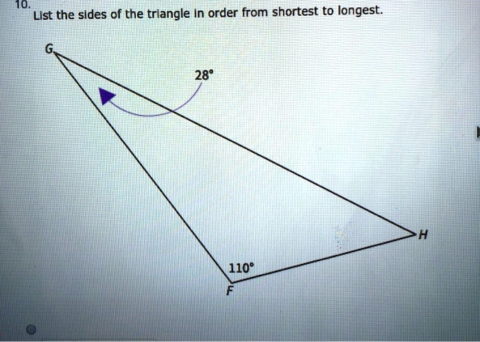 70. List the sides of the triangle In order from shortest to longest ...