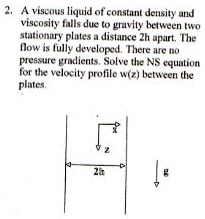 SOLVED: 2.A viscous liquid of constant density and viscosity falls due to gravity between two ...