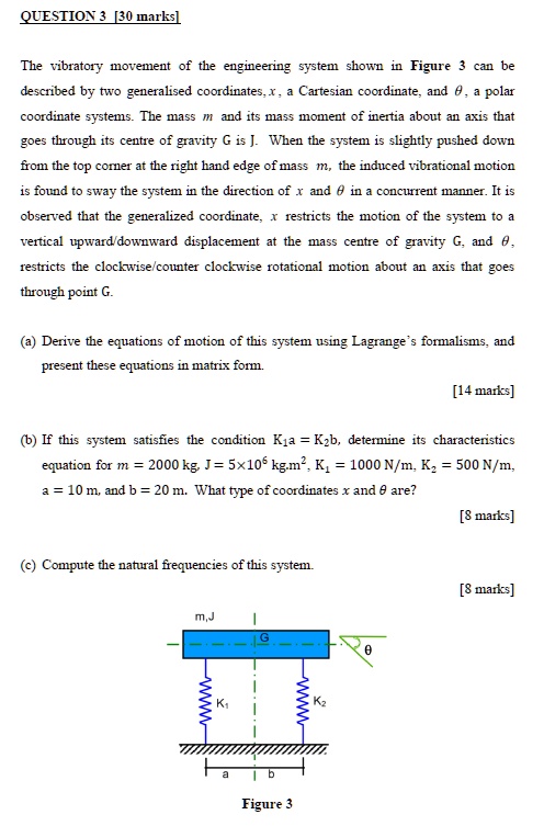 SOLVED: QUESTION 3 [30 marks] The vibratory movement of the engineering ...