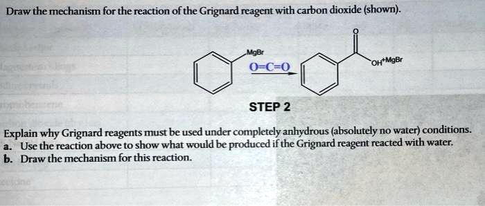 Draw the mechanism for the reaction of the Grignard reagent with carbon dioxide (shown). MgBr O ...