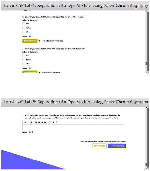 SOLVED:Lab 6 AP Lab 5: Separation of a Dve Mixture using Paper ...