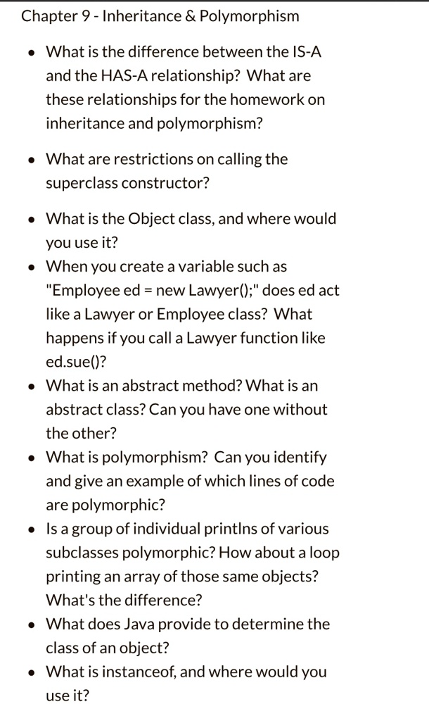 Solved Please Help With These Java Conceptual Questions Chapter 9 Inheritance Polymorphism 1 