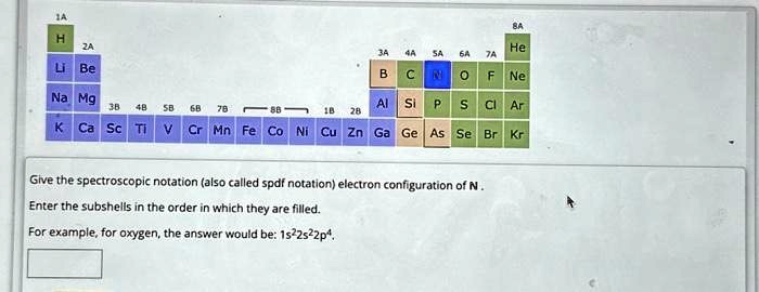 Solved Give The Spectroscopic Notation Also Called Spdf Notation Electron Configuration Of N