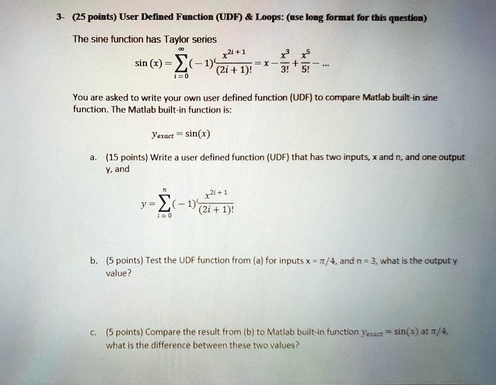 Solved 25 Points User Defined Function Udf Loops Use Long Format For This Question The