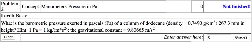 SOLVED: Problem Concept: Manometers - Pressure in Pa. Not finished ...
