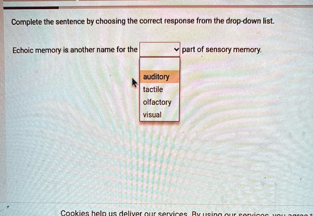 Complete the sentence by choosing the correct response from the drop ...