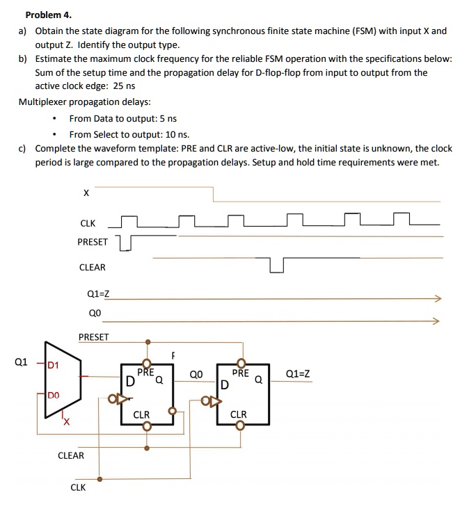Problem 4 A Obtain The State Diagram For The Following Synchronous Finite State Machine Fsm With