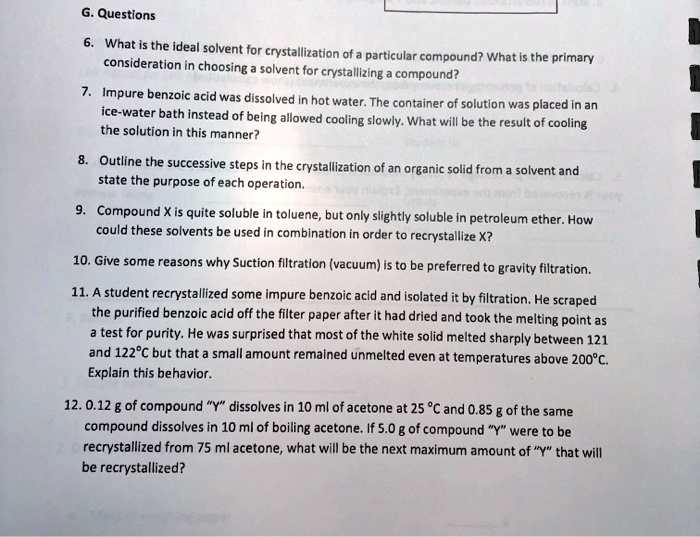 g questions what is the ideal solvent for crystallization particular ...