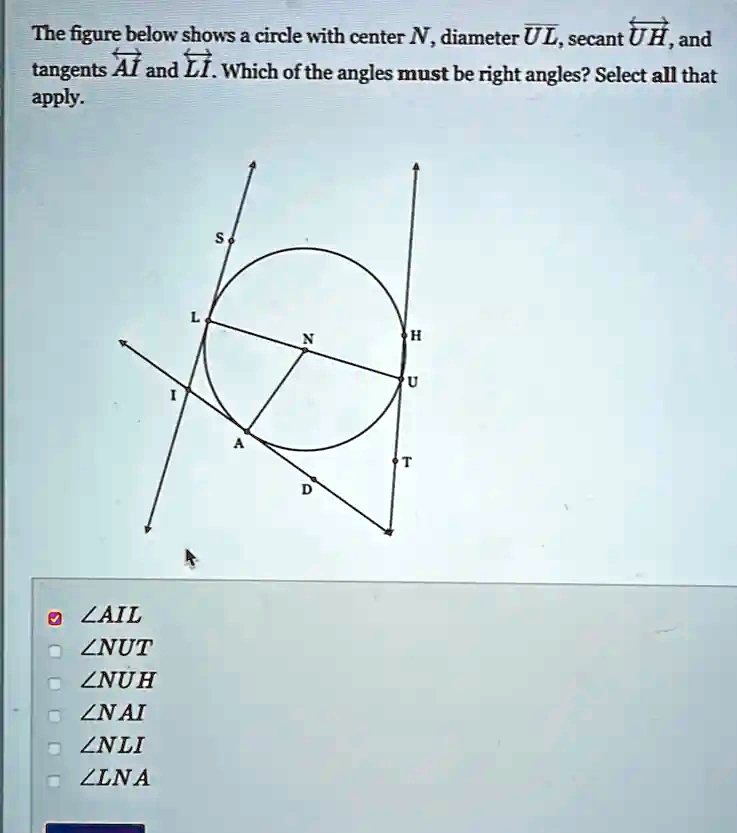 The figure below shows a circle with center N, diameter UL, secant UH ...