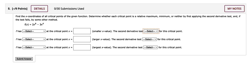 SOLVED: Find the x-coordinates of all critical points of the given ...