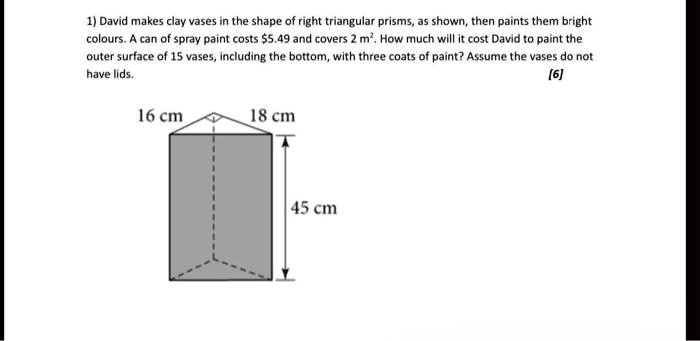 1) David makes clay vases in the shape of right triangular prisms, as ...