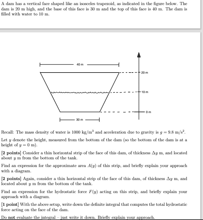 A dam has a vertical face shaped like an isosceles trapezoid, as ...