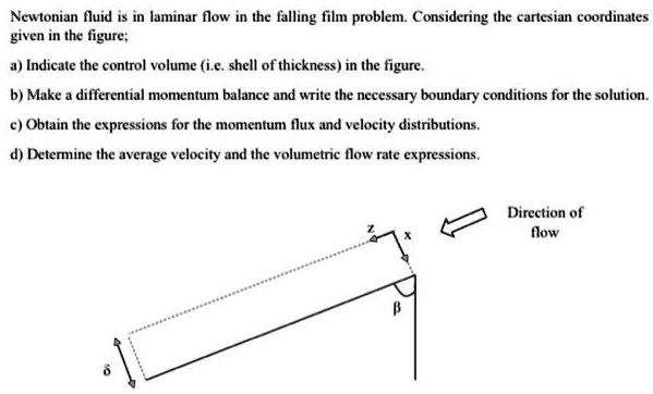 SOLVED: Texts: Newtonian fluid is in laminar flow in the falling film problem. Considering the ...
