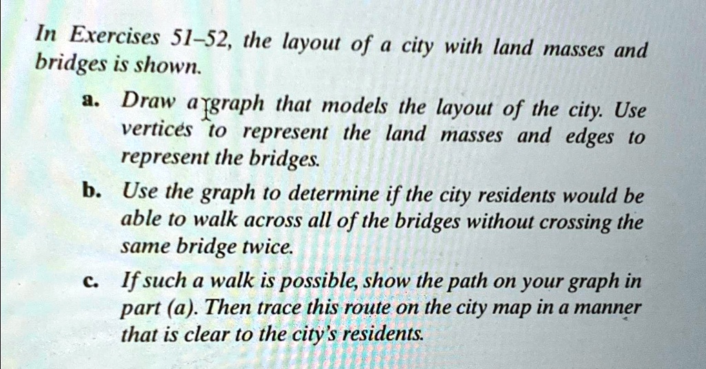 In Exercises 51-52, the layout of a city with land masses and bridges ...
