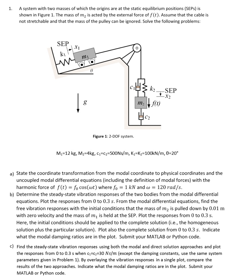 SOLVED: A system with two masses, of which the origins are at the ...