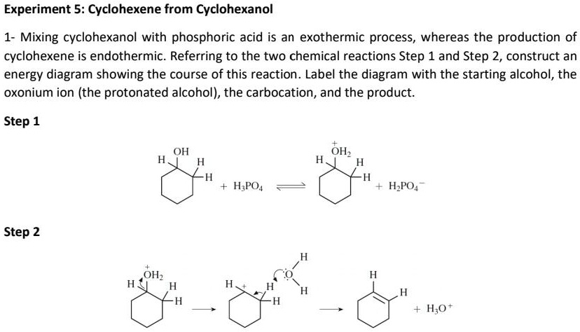 Experiment 5: Cyclohexene from Cyclohexanol 1- Mixing cyclohexanol with phosphoric acid is an ...