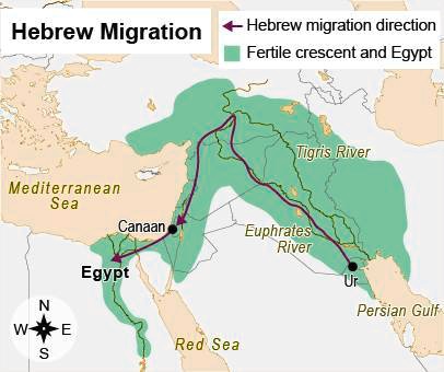 the map shows the ancient middle east a map titled hebrew migration a ...