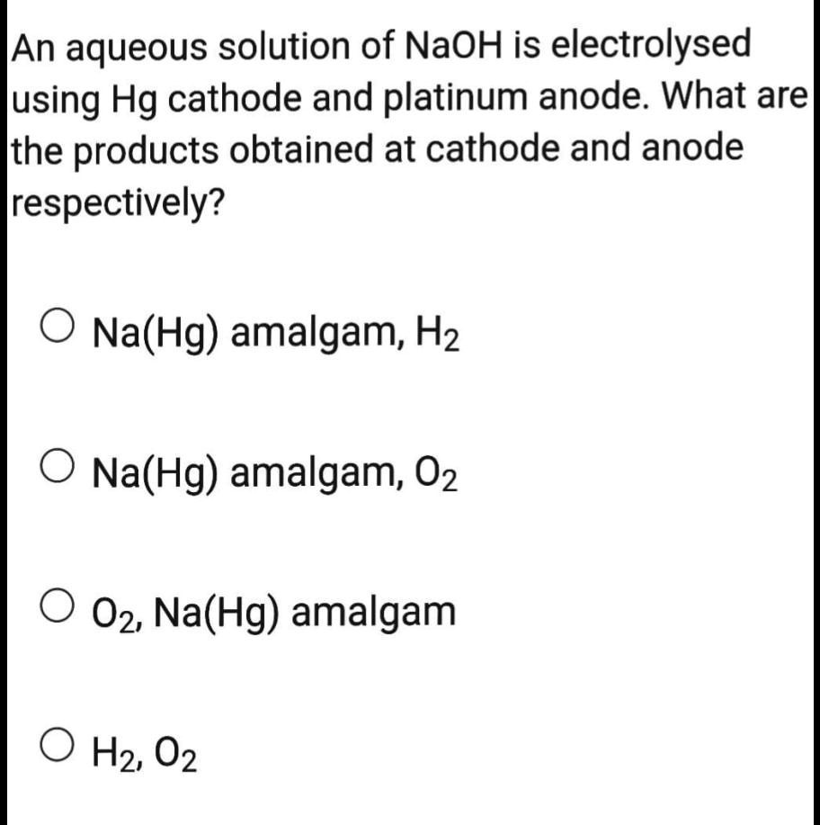 An aqueous solution of NaOH is electrolysed using Hg cathode and ...