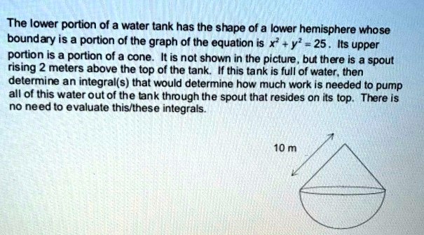 the lower portion of a water tank has the shape of a lower hemisphere ...