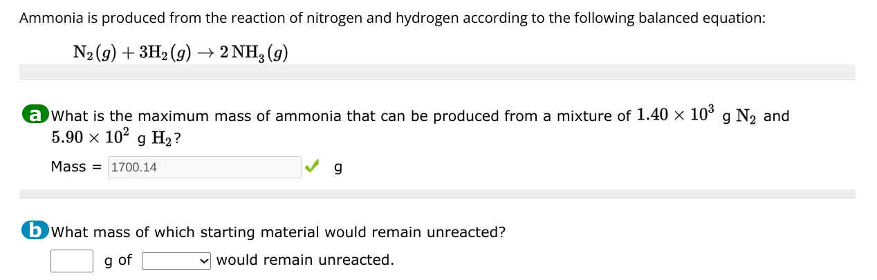 Ammonia is produced from the reaction of nitrogen and hydrogen ...