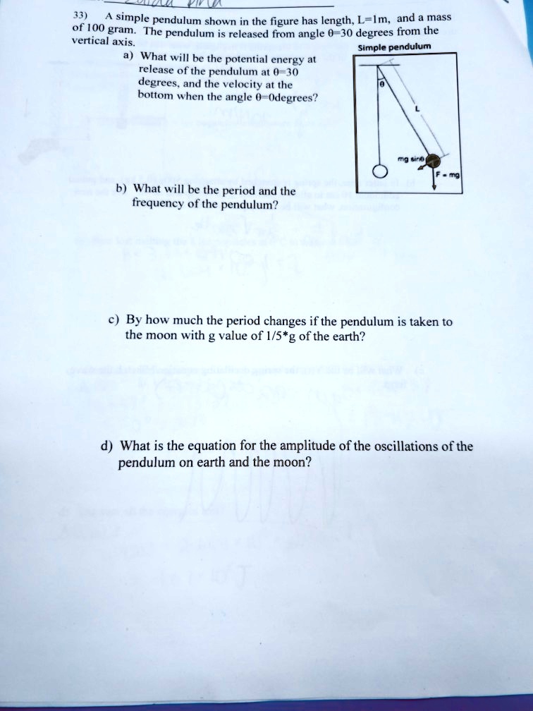 SOLVED: 331 simple pendulum shown in the figure has length, L-Im; and ...