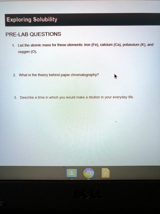 exploring solubility pre lab questions list ihe atomic mass for ihese elements iron fc calclum ...