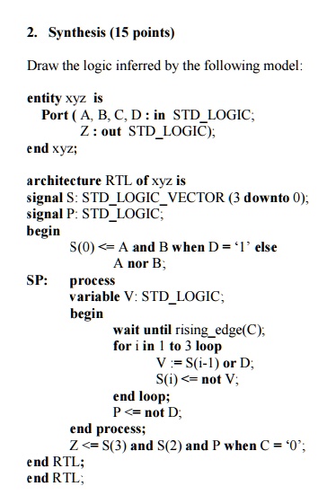 2. Synthesis (15 points Draw the logic inferred by the following model entity xyz is Port (A, B ...