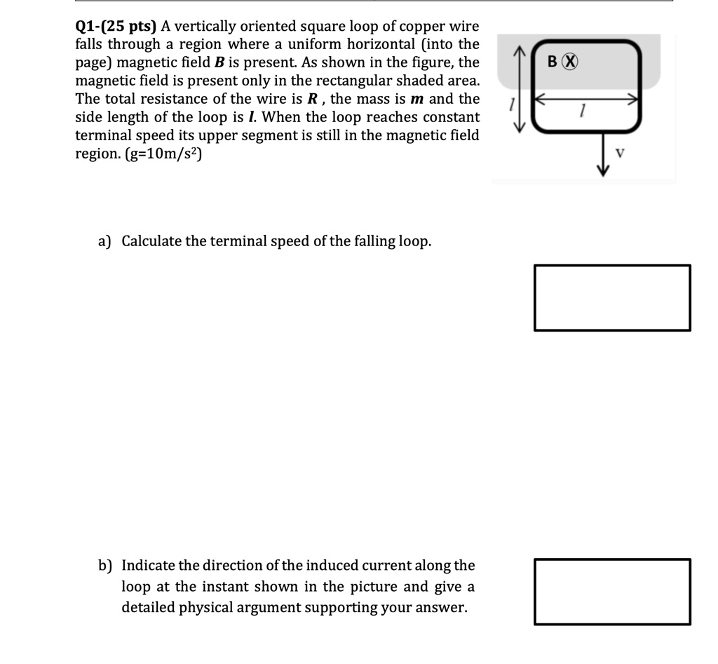 SOLVED: Q1-(25 pts) A vertically oriented square loop of copper wire falls through a region ...