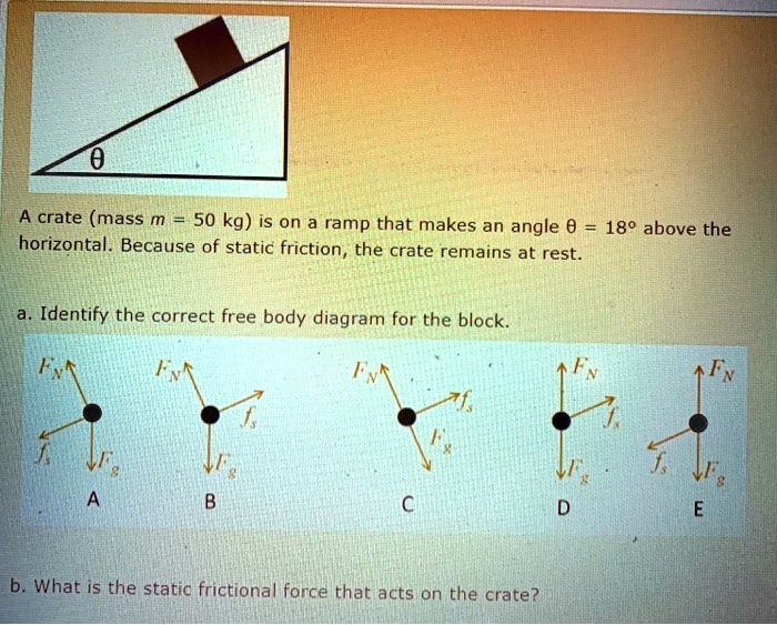 SOLVED: A crate (mass m 50 kg) is on a ramp that makes an angle 0 = 180 above the horizontal ...