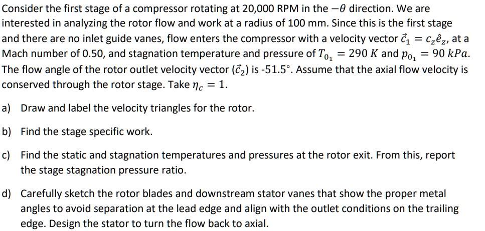 SOLVED: Consider the first stage of a compressor rotating at 20,000 RPM ...