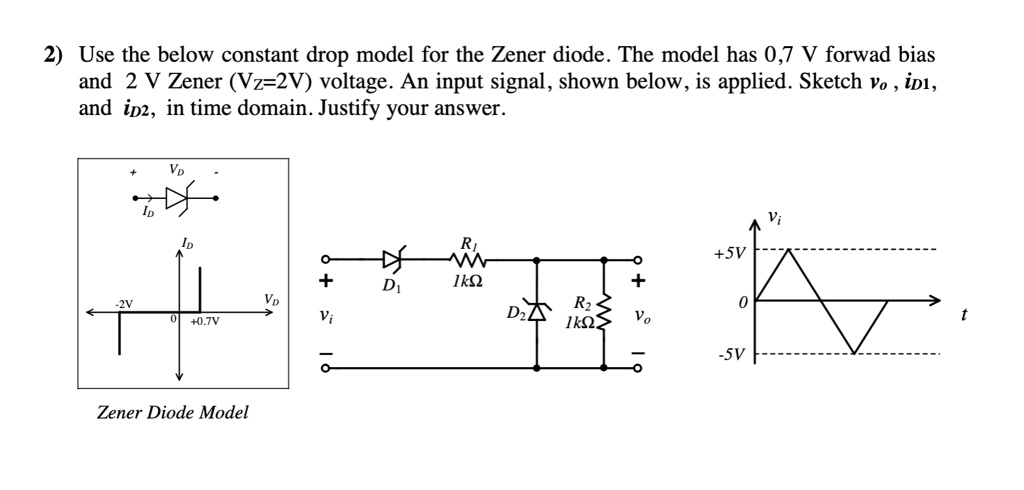 SOLVED: 2) Use the below constant drop model for the Zener diode.The model has 0,7 V forwad bias ...