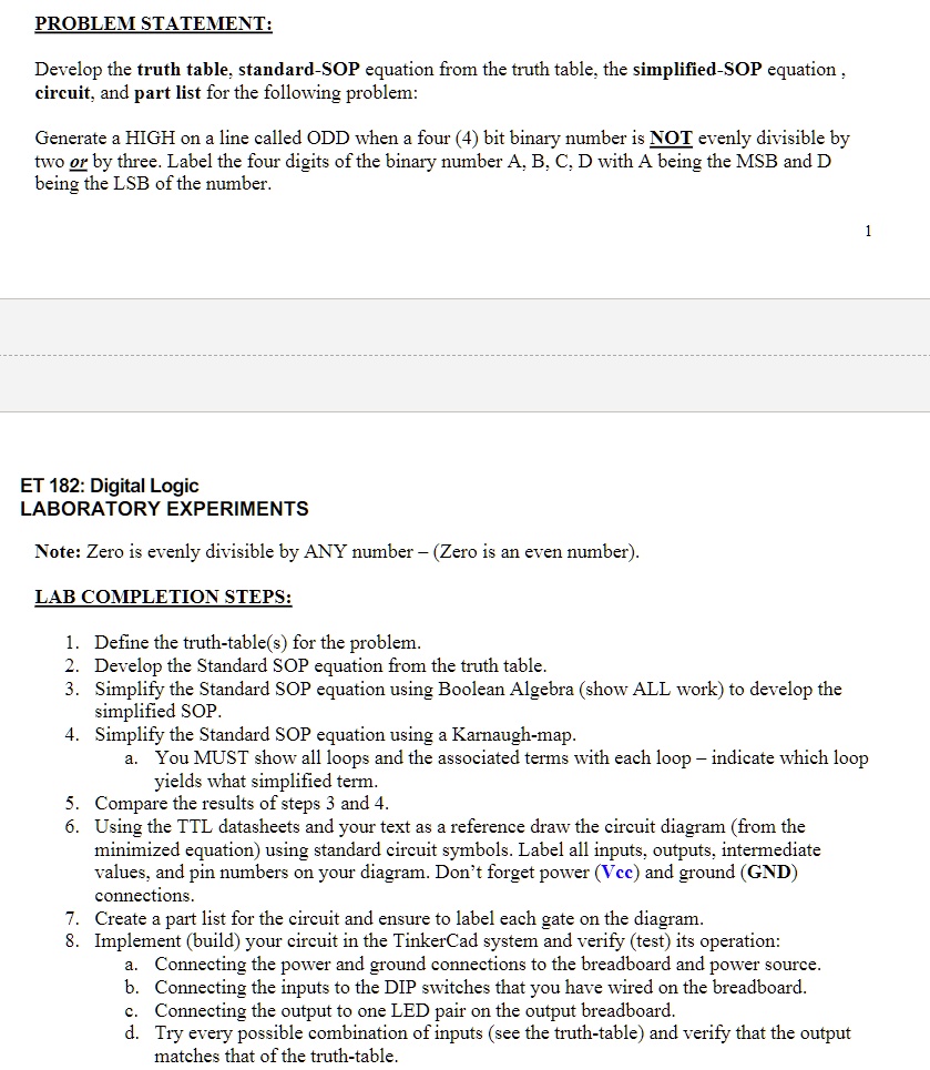 SOLVED: PROBLEM STATEMENT: Develop the truth table, standard-SOP ...