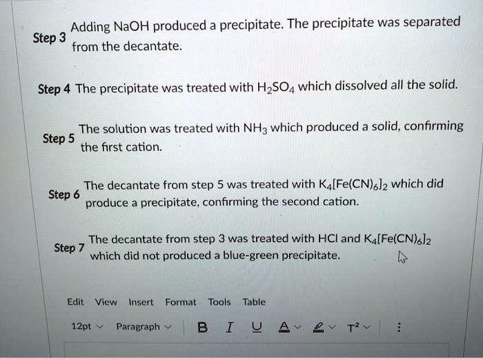 SOLVED: Adding NaOH produced a precipitate. The precipitate was ...