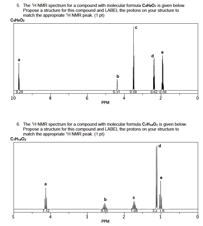 5. The 'H NMR spectrum for a compound with molecular formula C4H8O2 is ...