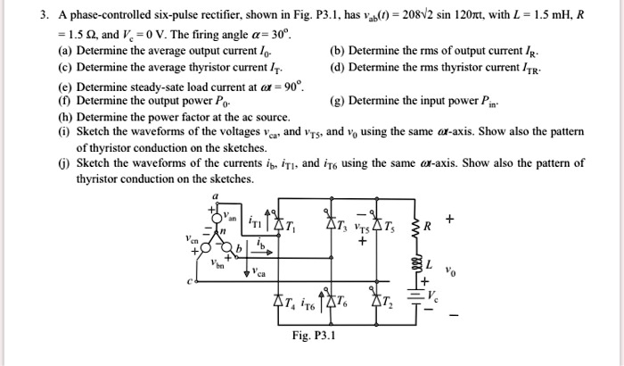 SOLVED: A phase-controlled six-pulse rectifier, shown in Fig. P3.1, has ...