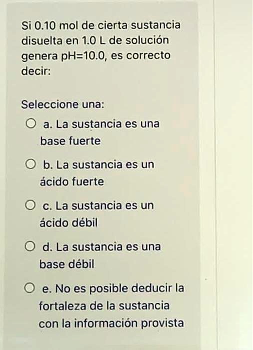 Si 010 mol de cierta sustancia disuelta en 10 l de solucion...