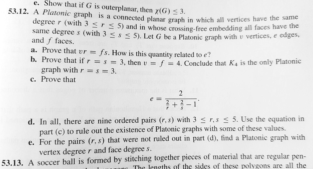 SOLVED: Show that if G is 53.12. Platonic outerplanar; then X(G)