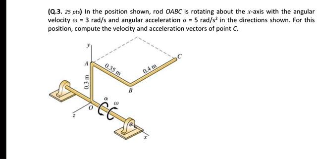 SOLVED: (Q.3.25 pts)In the position shown,rod OABC is rotating about the x-axis with the angular ...