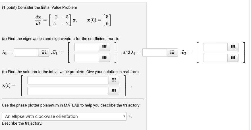 SOLVED:point) Consider the Initial Value Problem dx dt sJx x(0) = [5 ...