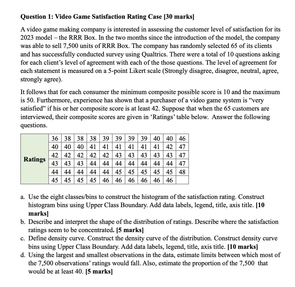 SOLVED: Question 1: Video Game Satisfaction Rating Case [30 marks] A ...